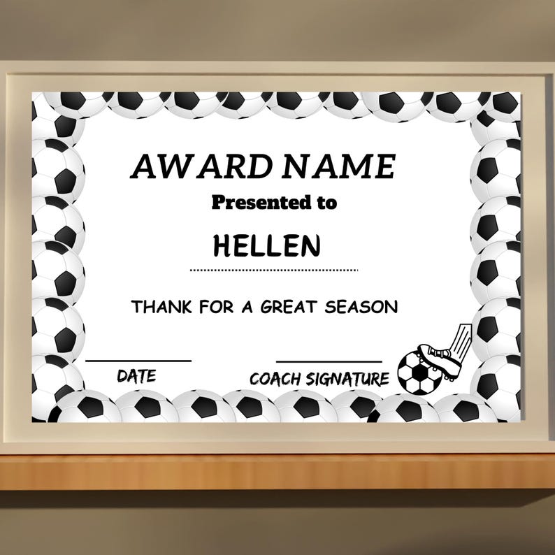 Soccer Football Award Certificate, Football Certificate Award, Sports ...