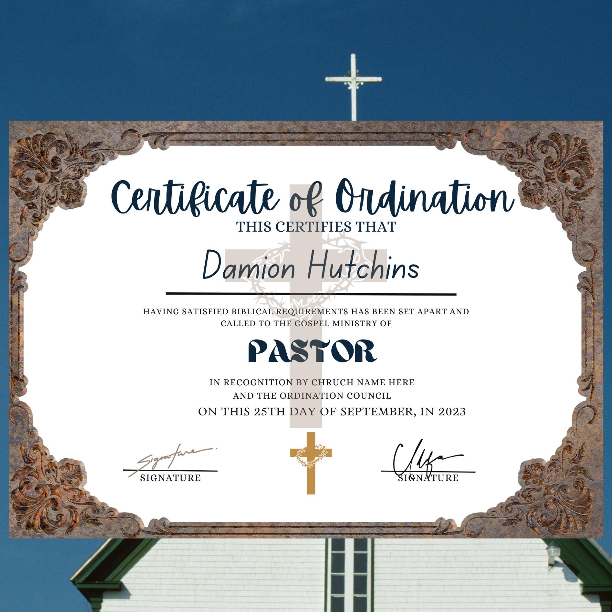Editable Ordination Certificate for Ministers and Deacons | Canva ...