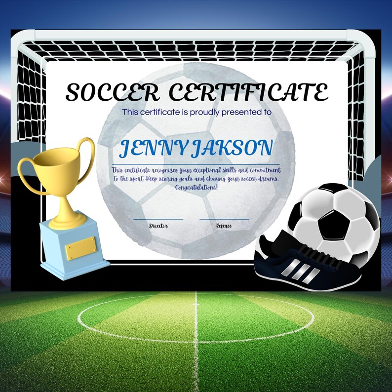 Editable Sports Award Certificate: Printable Soccer, Football Diploma ...