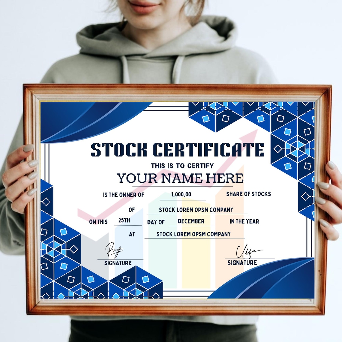 Editable Stock Certificate Template: Printable Share Certificate (11x8 ...