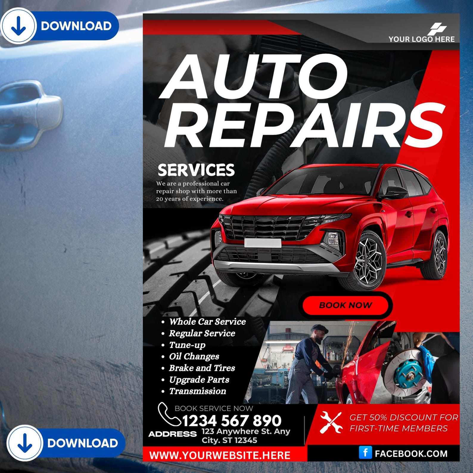 Car Repair Service Flyer Template: Auto Shop Social Media (canva, Word ...