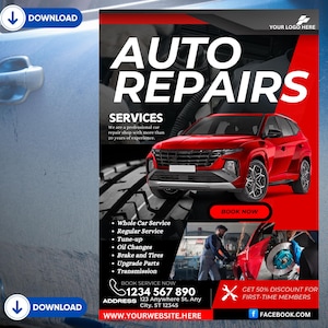 Car Repair Service Flyer Template: Auto Shop Social Media (canva, Word ...