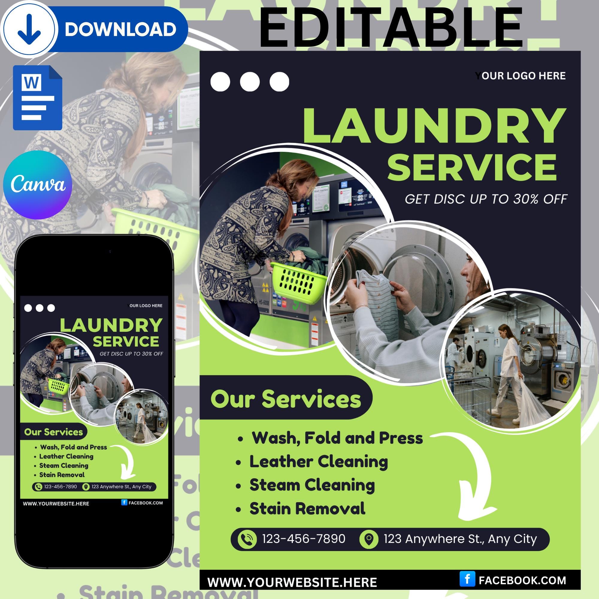 Laundry Services Flyer, DIY Flyer Template Design, Dry Cleaning Flyer ...