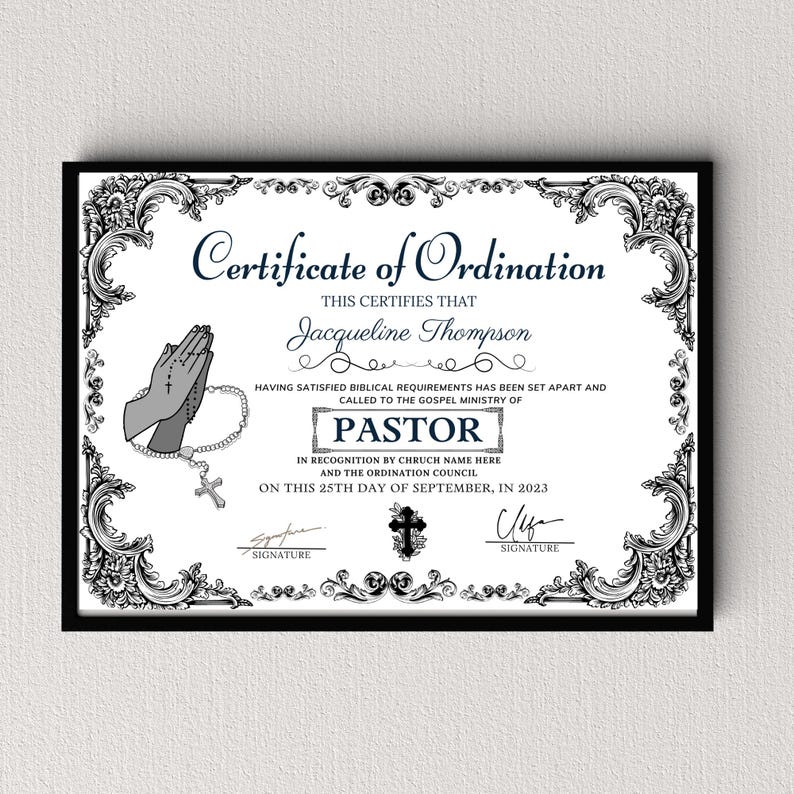 Editable Ordination Certificate Template: Catholic, RCIA (digital ...