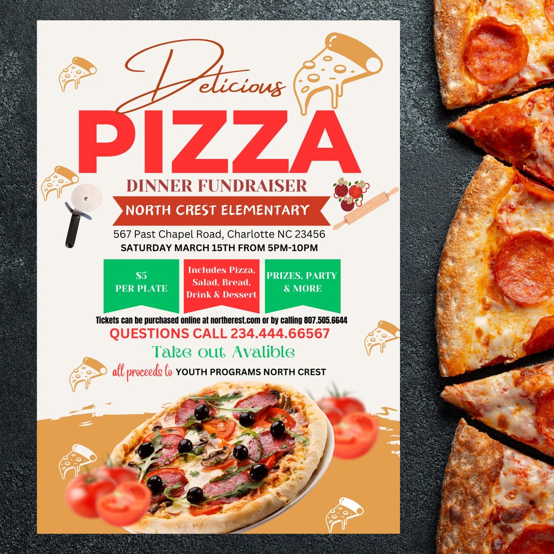 Pizza Dinner Fundraiser Flyer Template/ Editable Retro Pizza Dinner ...
