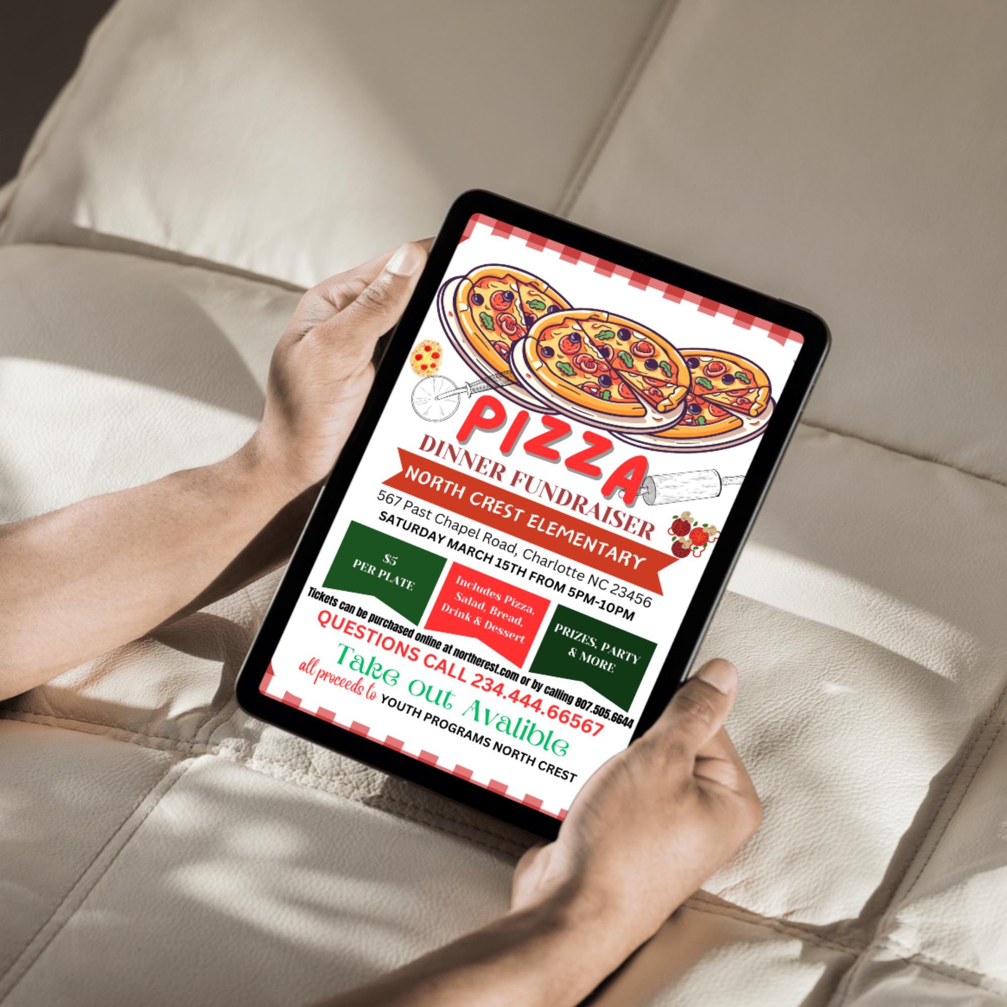 Editable Pizza Dinner Fundraiser Flyer: School PTA PTO (digital ...