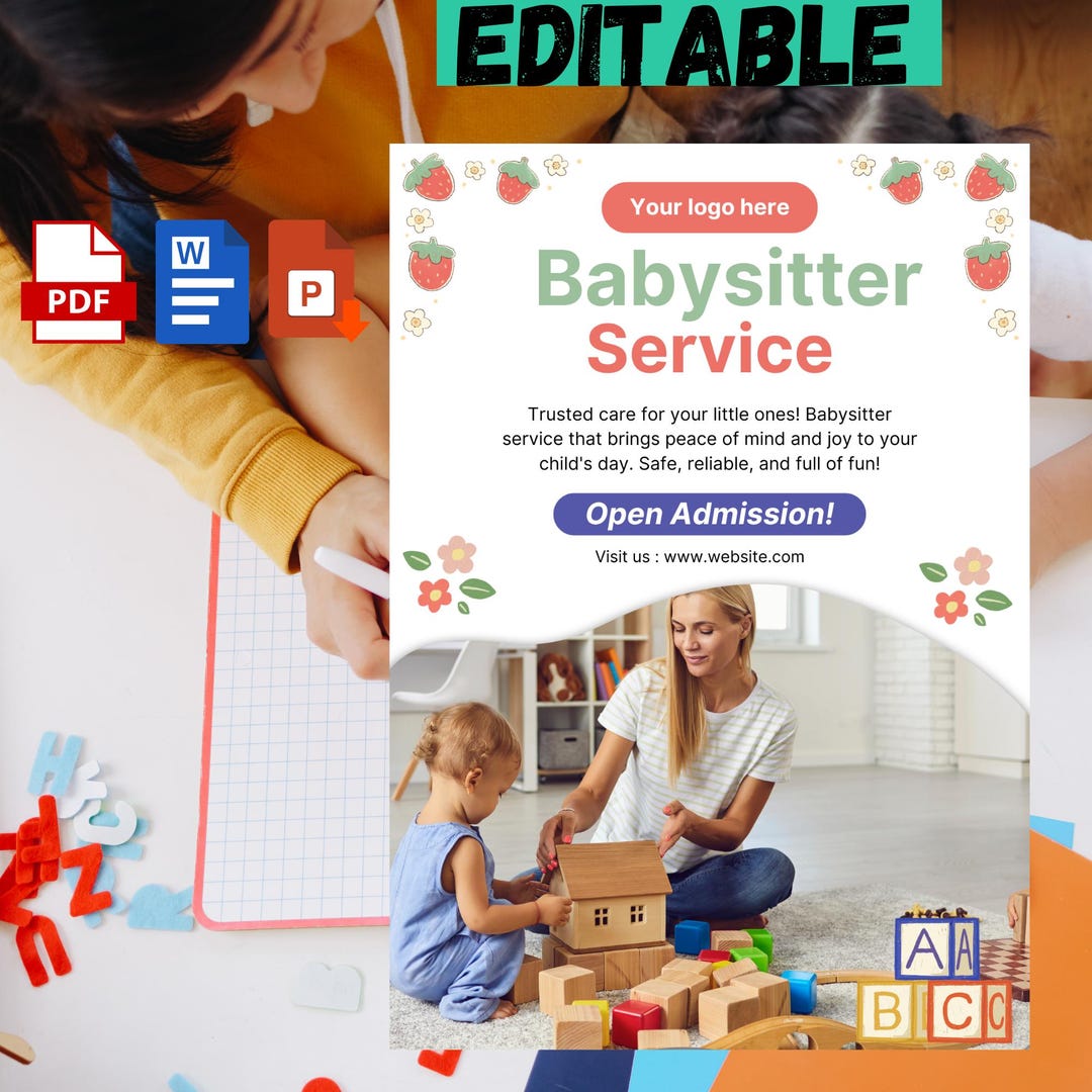 Editable Babysitting Flyer Template, DIY Babysitter Flyer- Modern Nanny ...