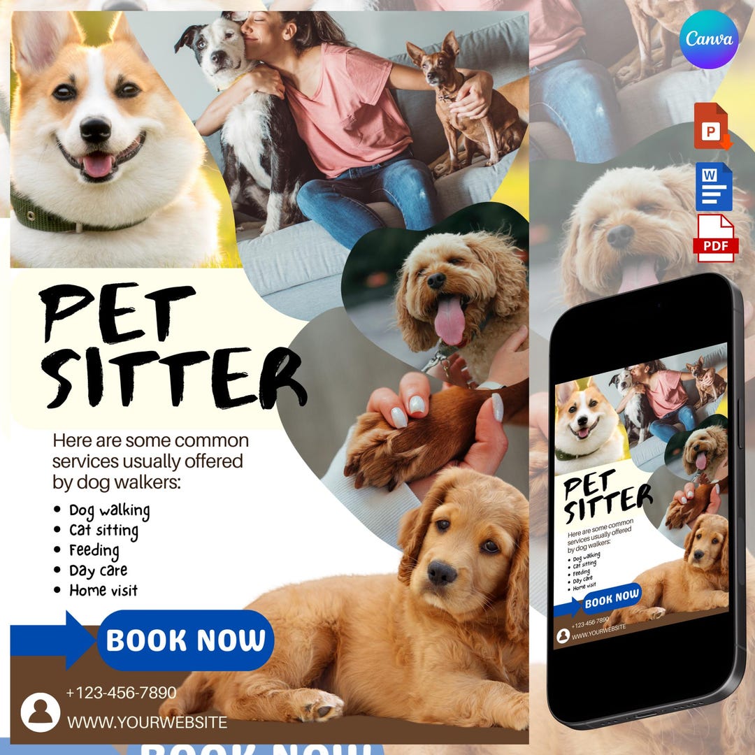 Editable Pet Sitter Flyer Template | Pet Sitting Services | Dog Walking ...