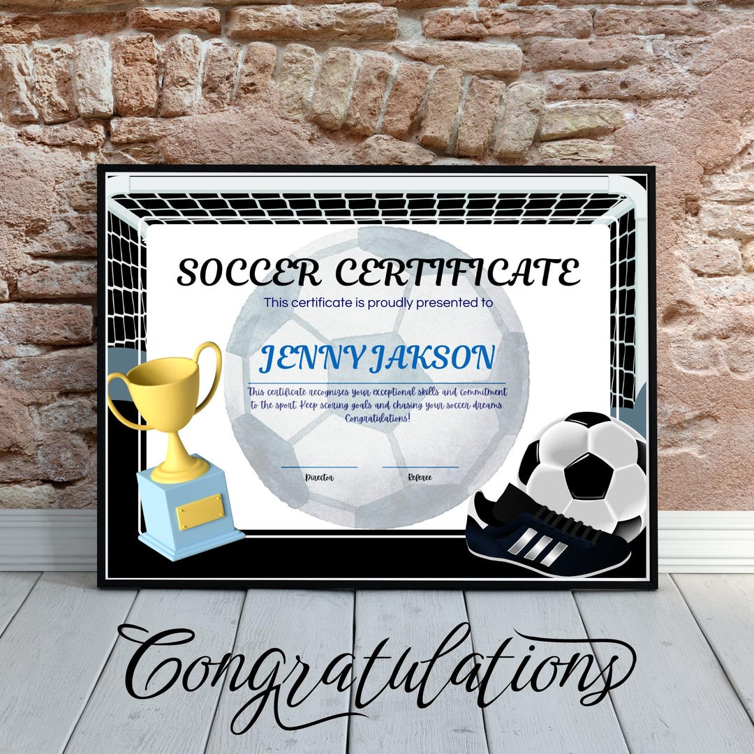 Editable Sports Award Certificate: Printable Soccer, Football Diploma ...