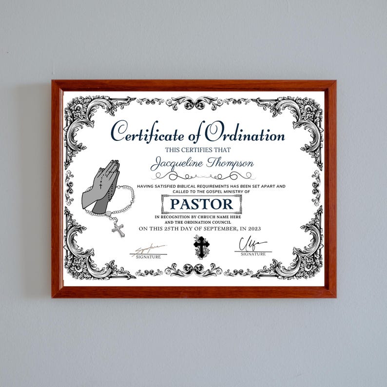 Editable Ordination Certificate Template: Catholic, RCIA (digital ...