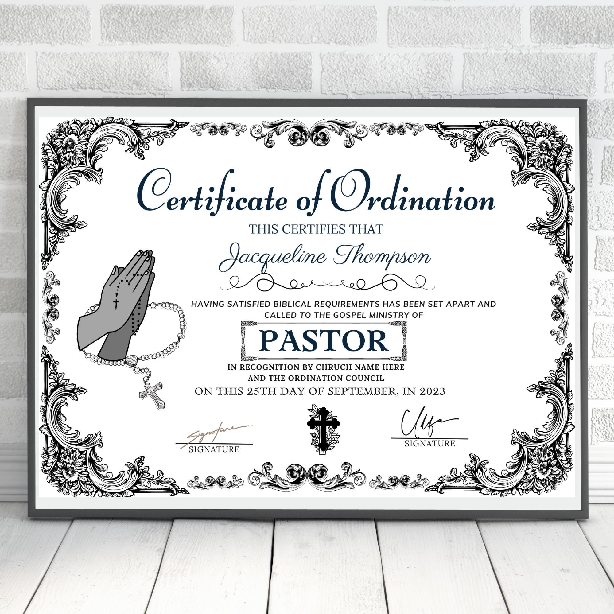 Editable Ordination Certificate Template: Catholic, RCIA (digital ...