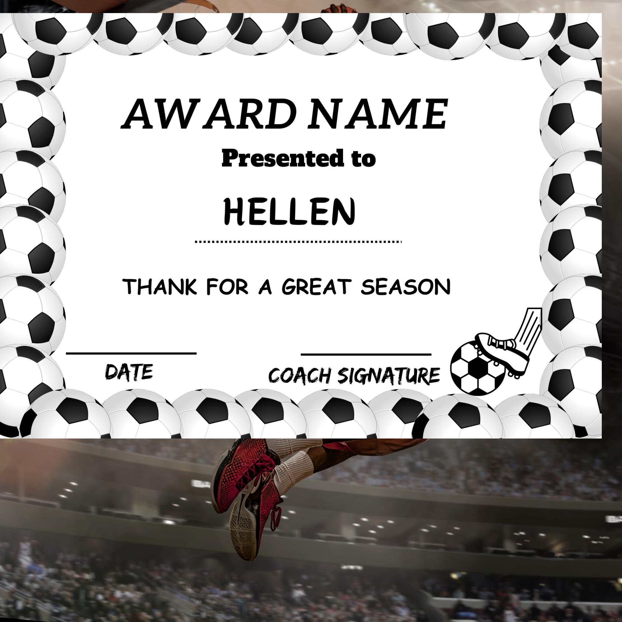 Soccer Football Award Certificate, Football Certificate Award, Sports ...