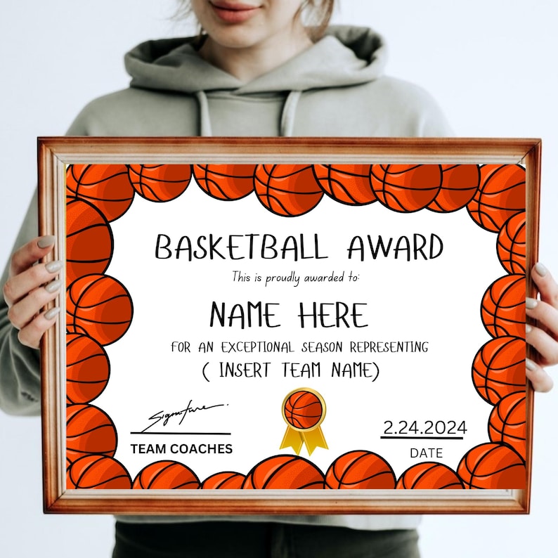Editable Basketball Award Certificate: Printable End of Season Template ...