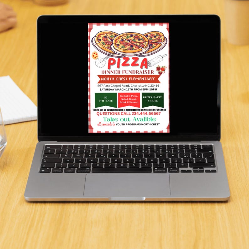 Editable Pizza Dinner Fundraiser Flyer: School PTA PTO (digital ...