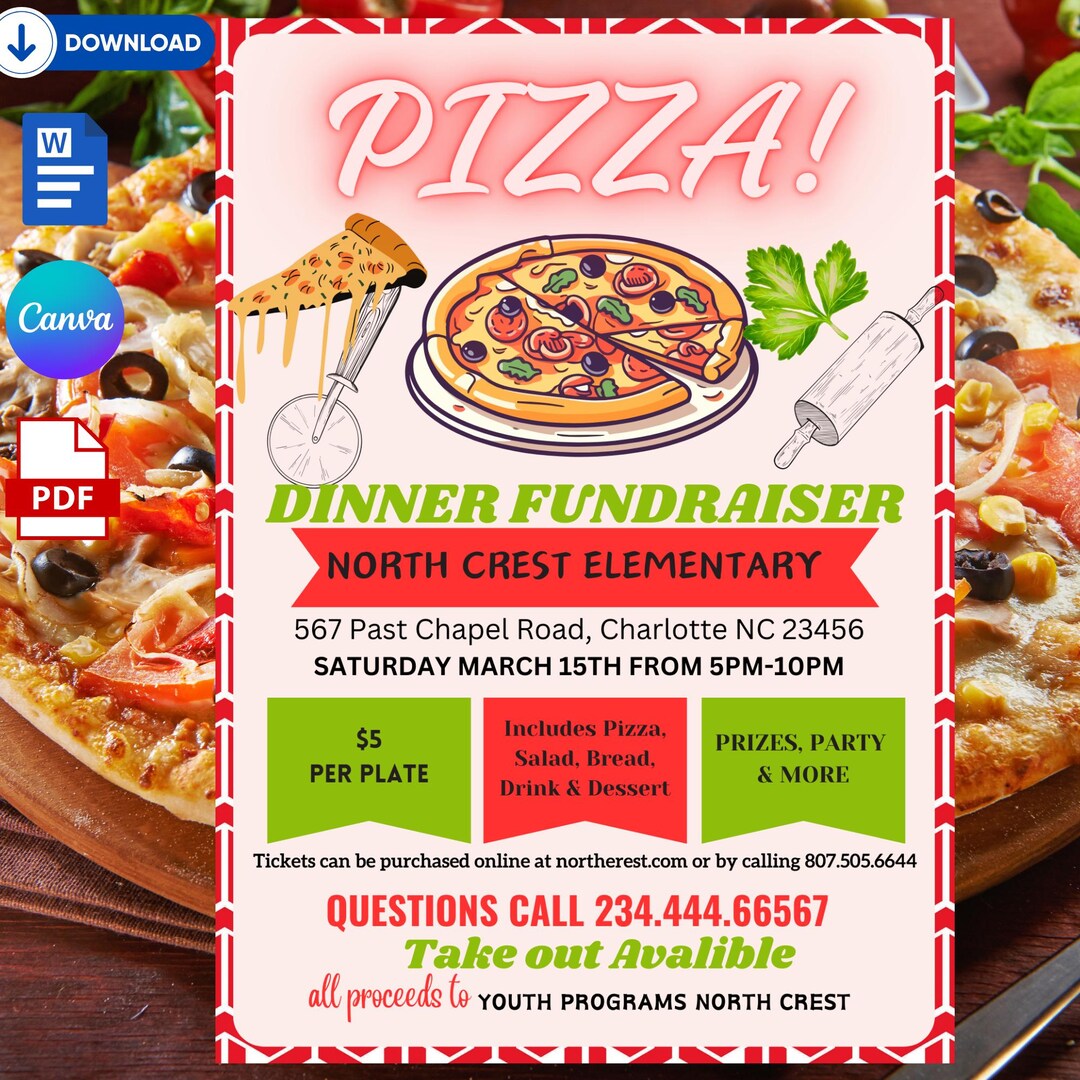 Pizza Fundraiser Flyer Editable Template, Pizza Italian Dinner Event ...