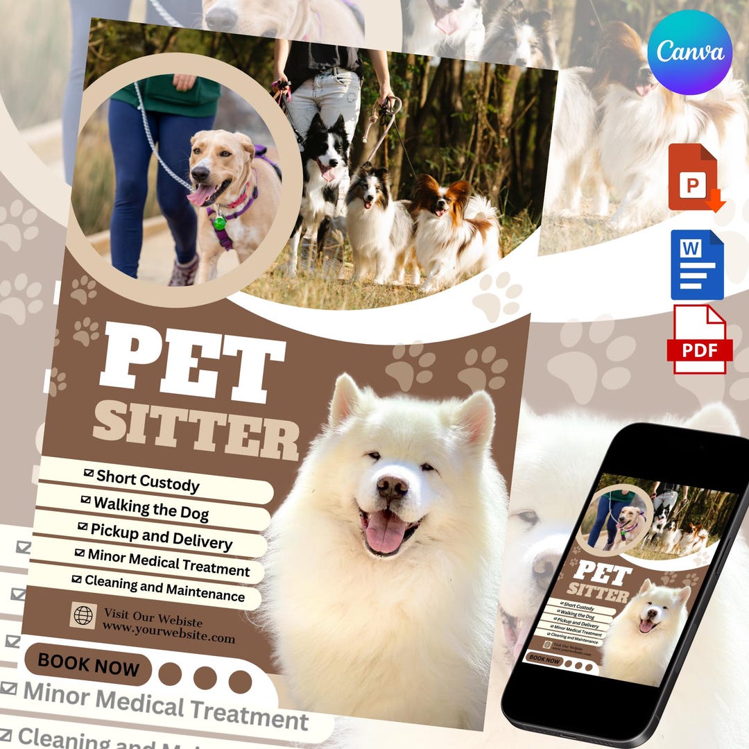 Professional Dog Walking Flyer Canva / Care Services Flyer/ Doggie ...