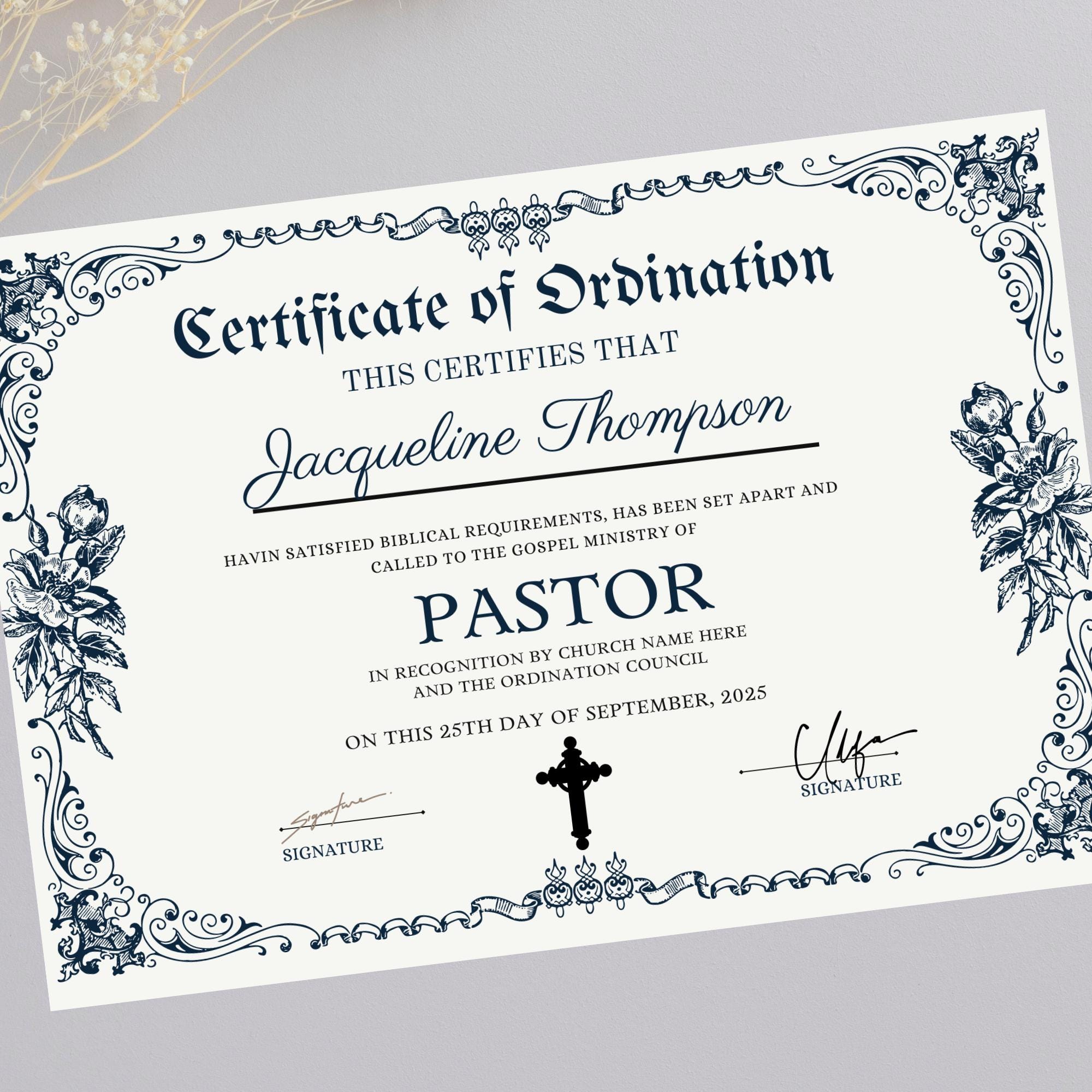 Editable Ordination Certificate Template: Vintage Ministry Design ...
