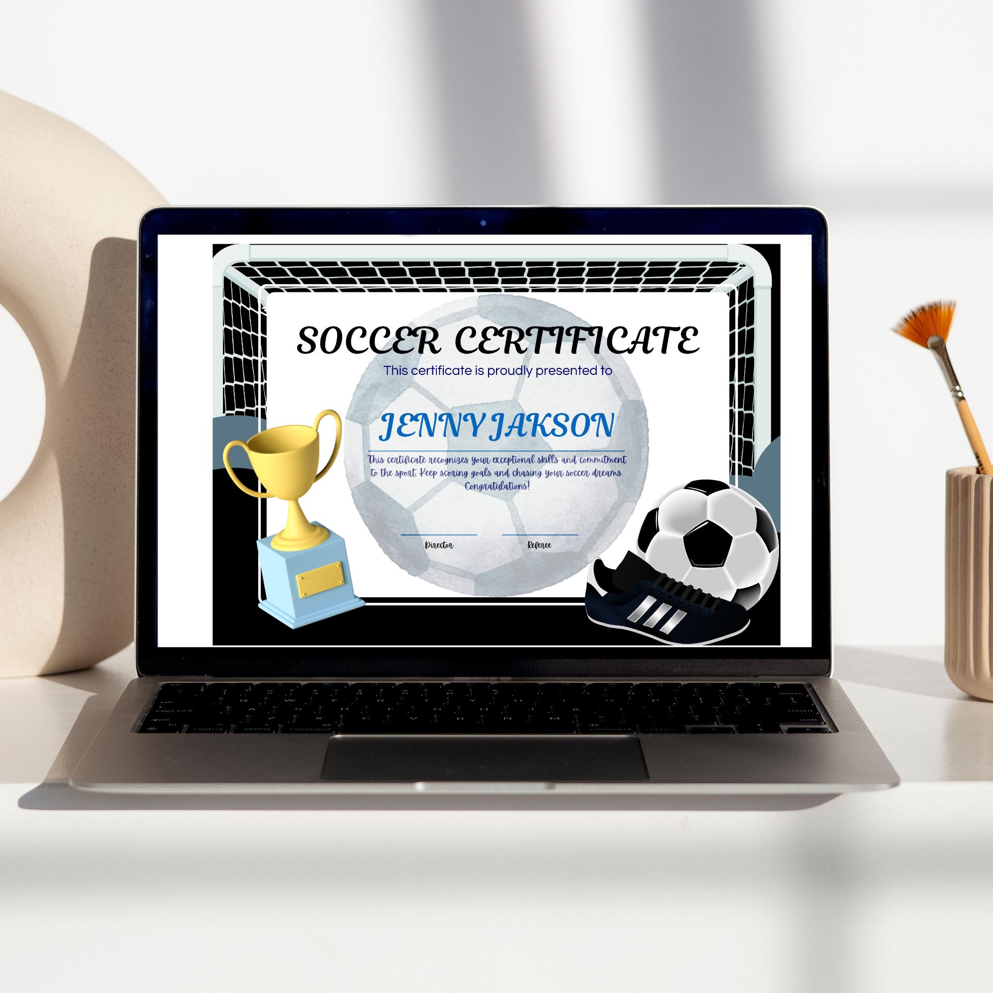 Editable Sports Award Certificate: Printable Soccer, Football Diploma ...