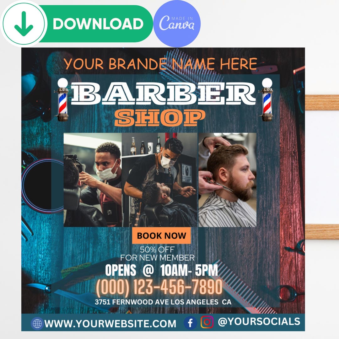 Barber Booking Flyer: Editable Barbershop Promo Canva Template (PDF) - Etsy