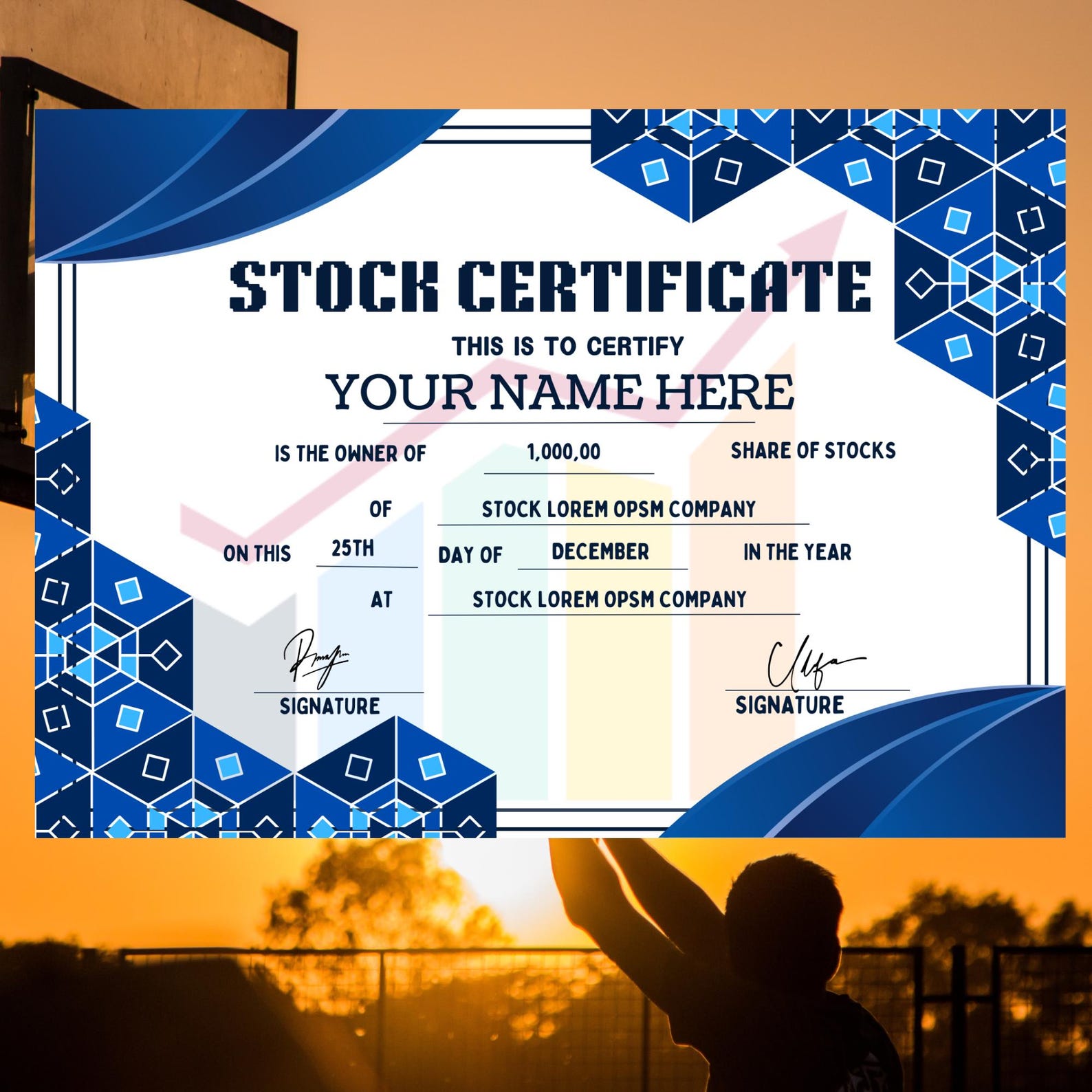 Stock Certificate Template / Printable Certificate of Stock / Share of ...