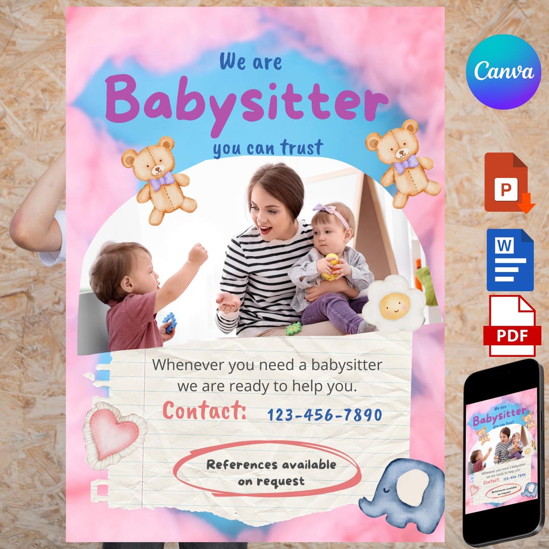 Editable Babysitter Flyer, Daycare Admission Flyer | Babysitter & Nanny ...