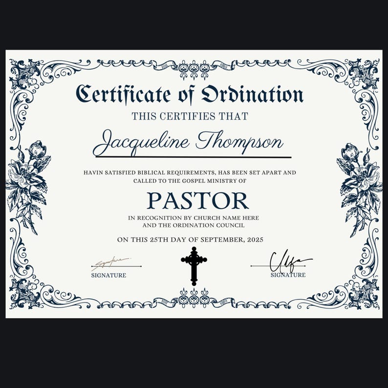 Editable Ordination Certificate Template: Vintage Ministry Design ...