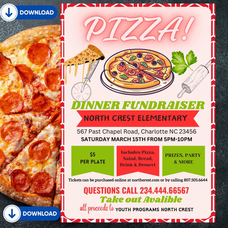 Pizza Fundraiser Flyer Editable Template, Pizza Italian Dinner Event ...