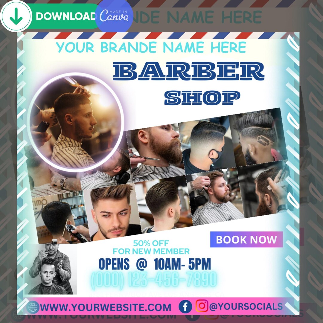 Barbershop Haircut Flyer: Cuts & Fades Promotion Template (canva ...