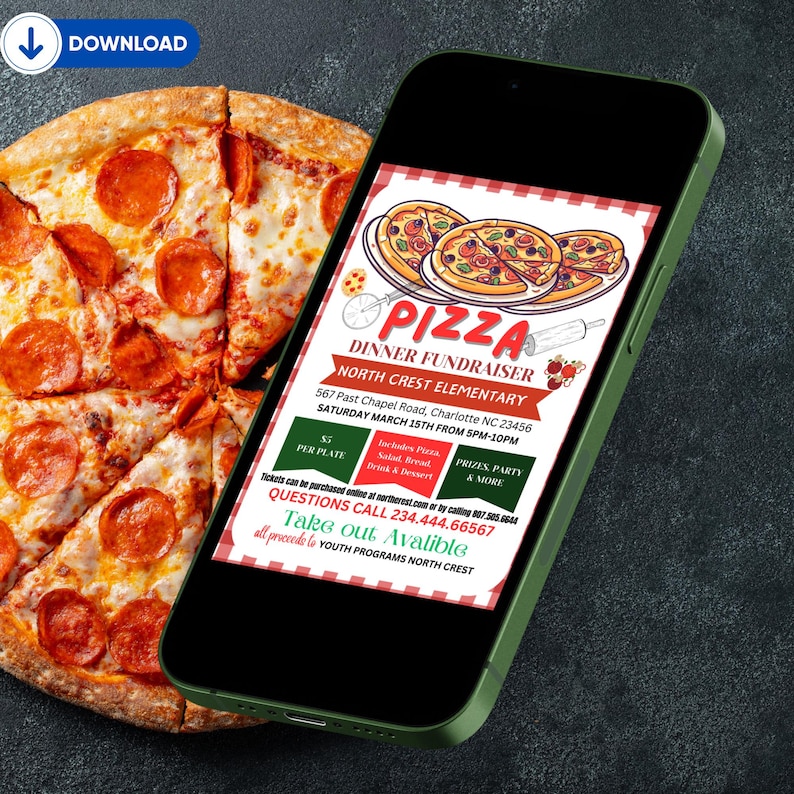 Editable Pizza Dinner Fundraiser Flyer: School PTA PTO (digital ...