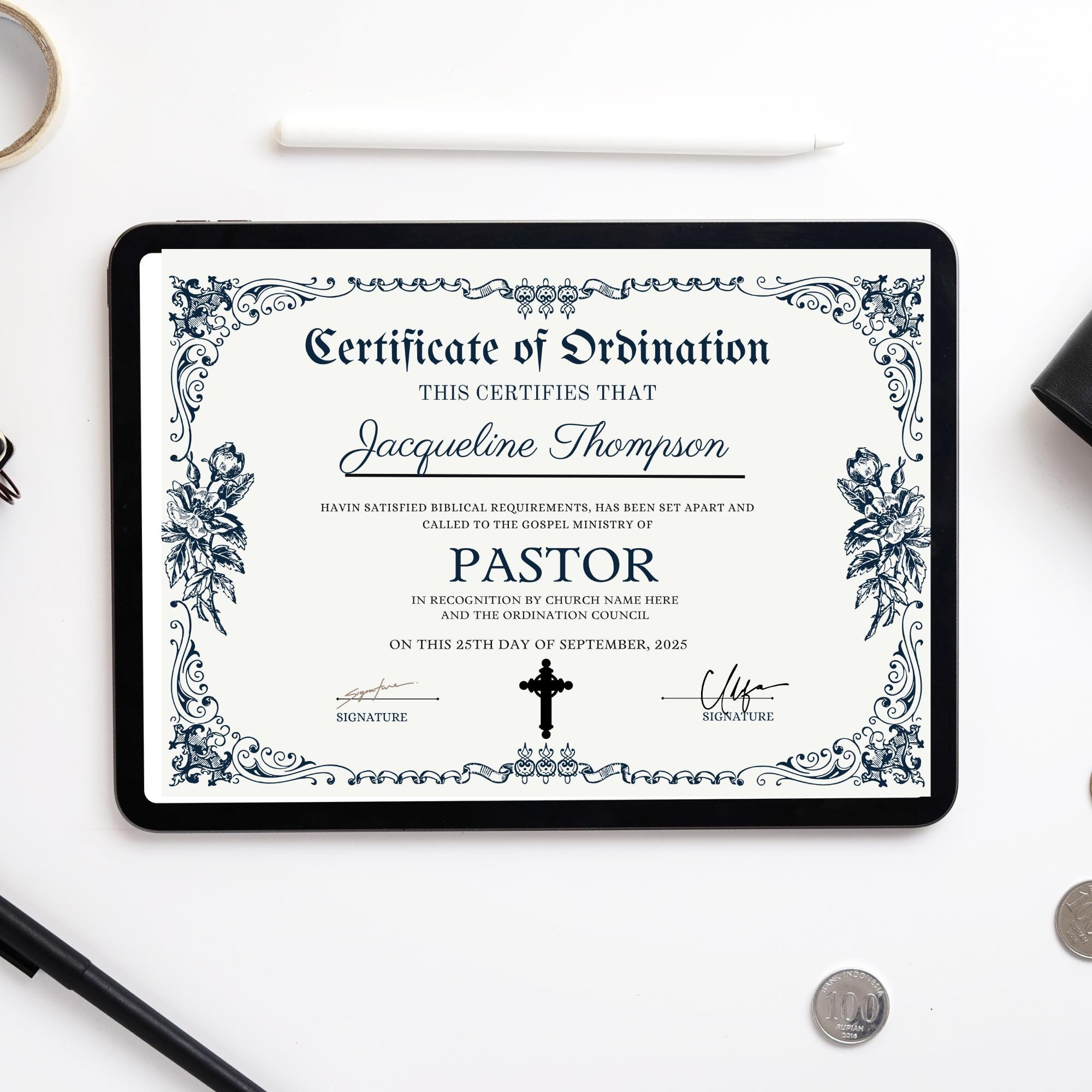 Editable Ordination Certificate Template: Vintage Ministry Design ...