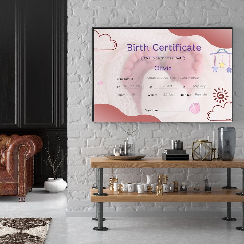 Printable Baby Birth Certificate Template: Keepsake Gift (digital ...
