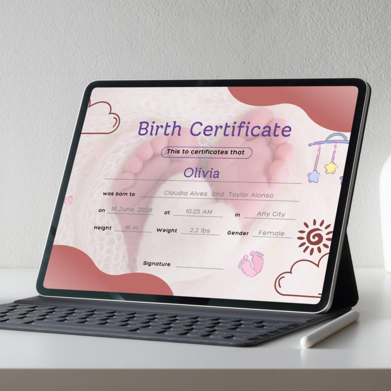 Printable Baby Birth Certificate Template: Keepsake Gift (digital ...