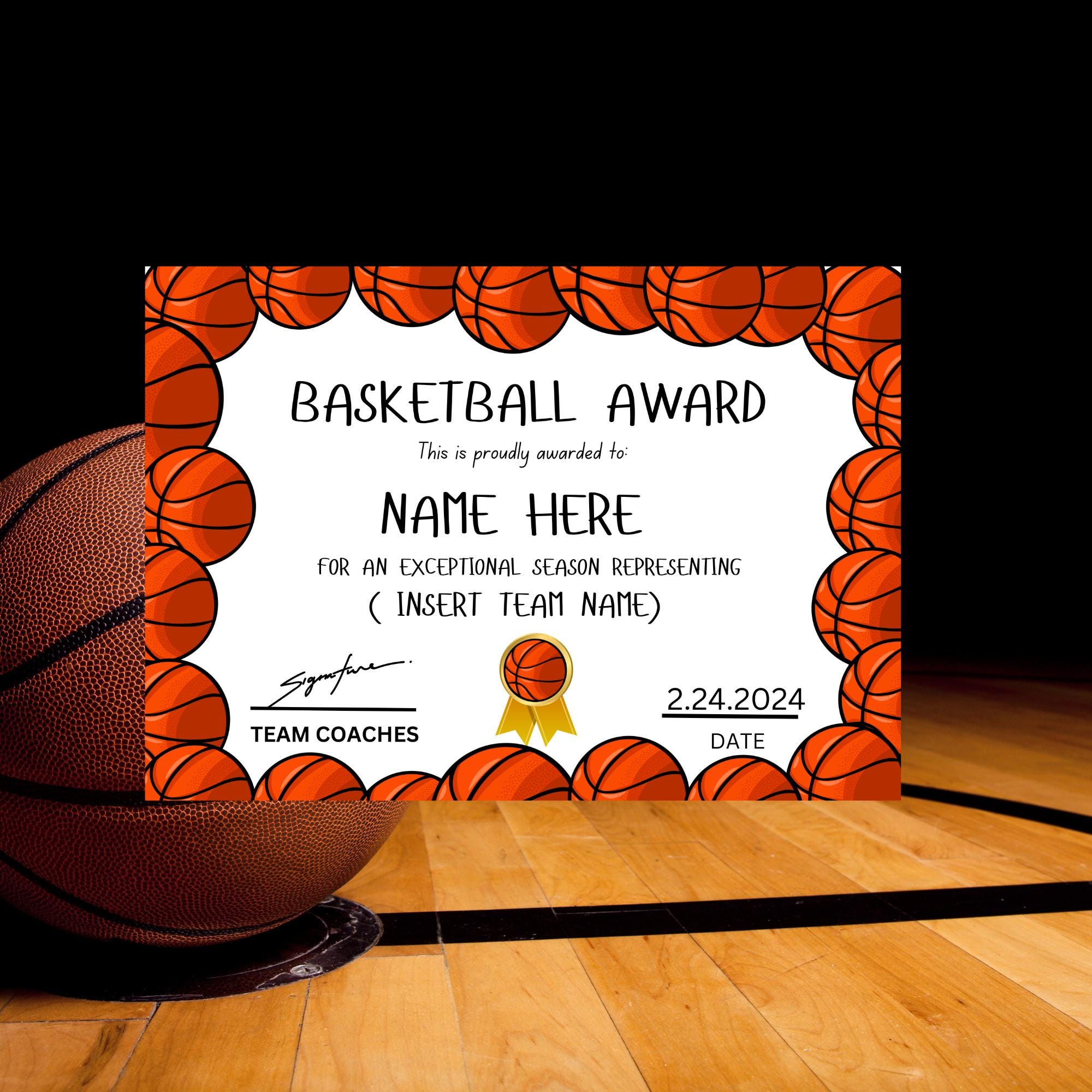 Editable Basketball Award Certificate: Printable End of Season Template ...