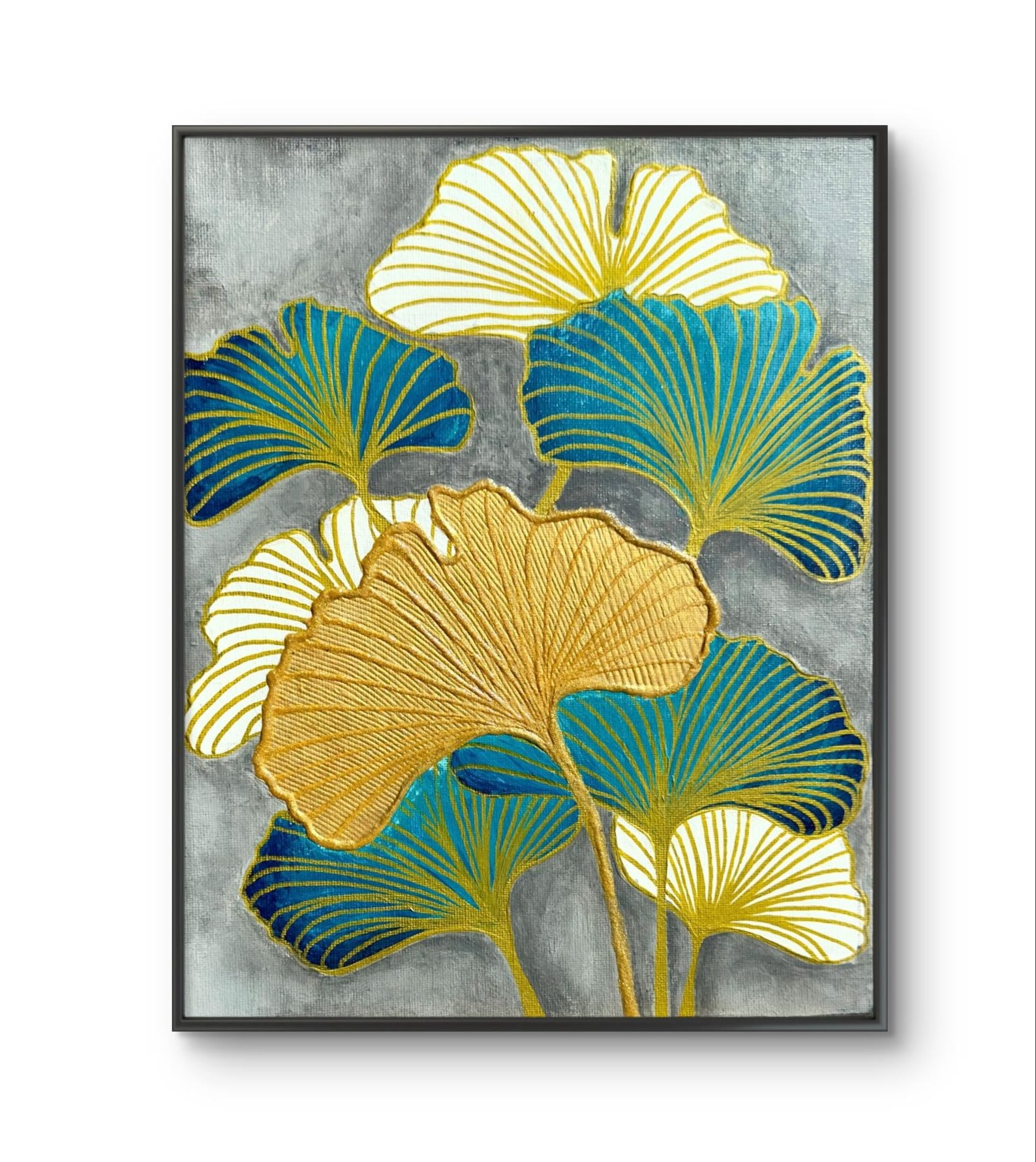 Gold Ginkgo Leaf Art Print, Teal Botanical Wall Decor (digital Download ...