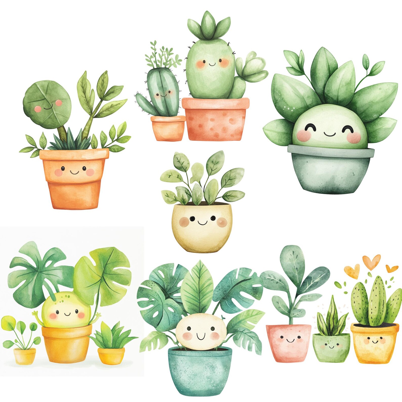 Kawaii Plant Clipart, Cute Plant Clipart, Kawaii Digital Sticker, Cute ...