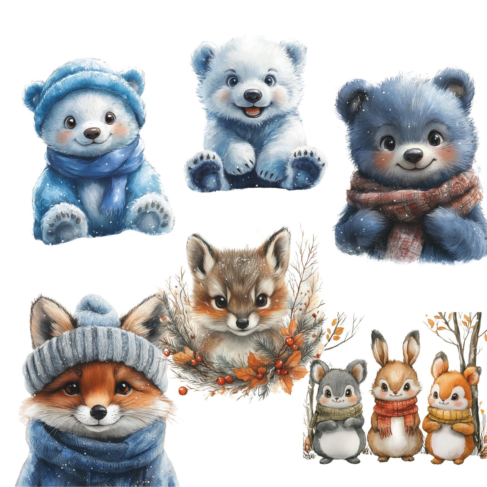 Winter Animals Clipart, Cute Winter Animals Clipart, Forest Clip Art ...