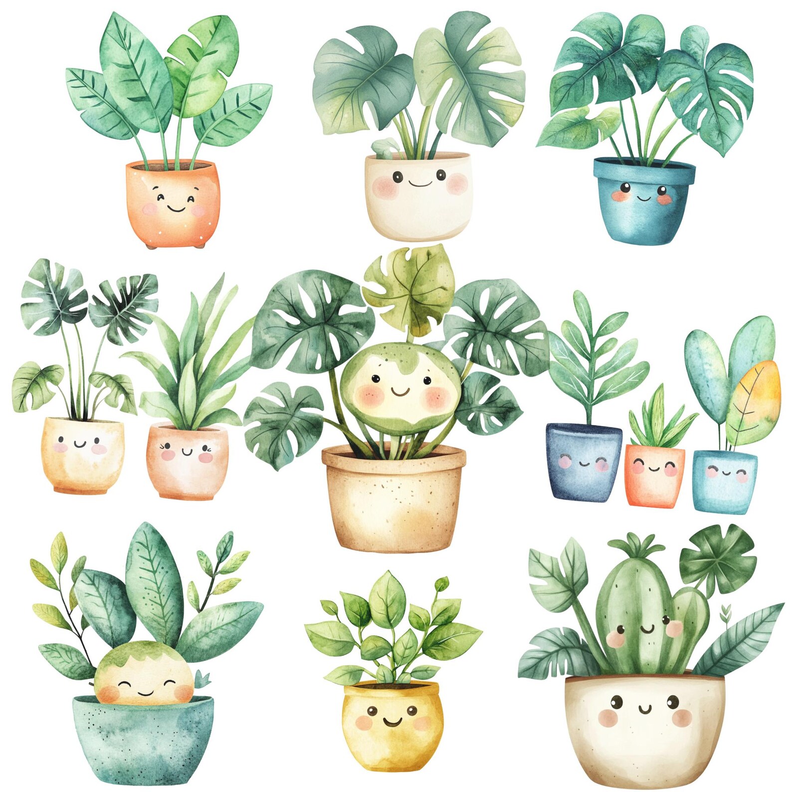 Kawaii Plant Clipart, Cute Plant Clipart, Kawaii Digital Sticker, Cute ...