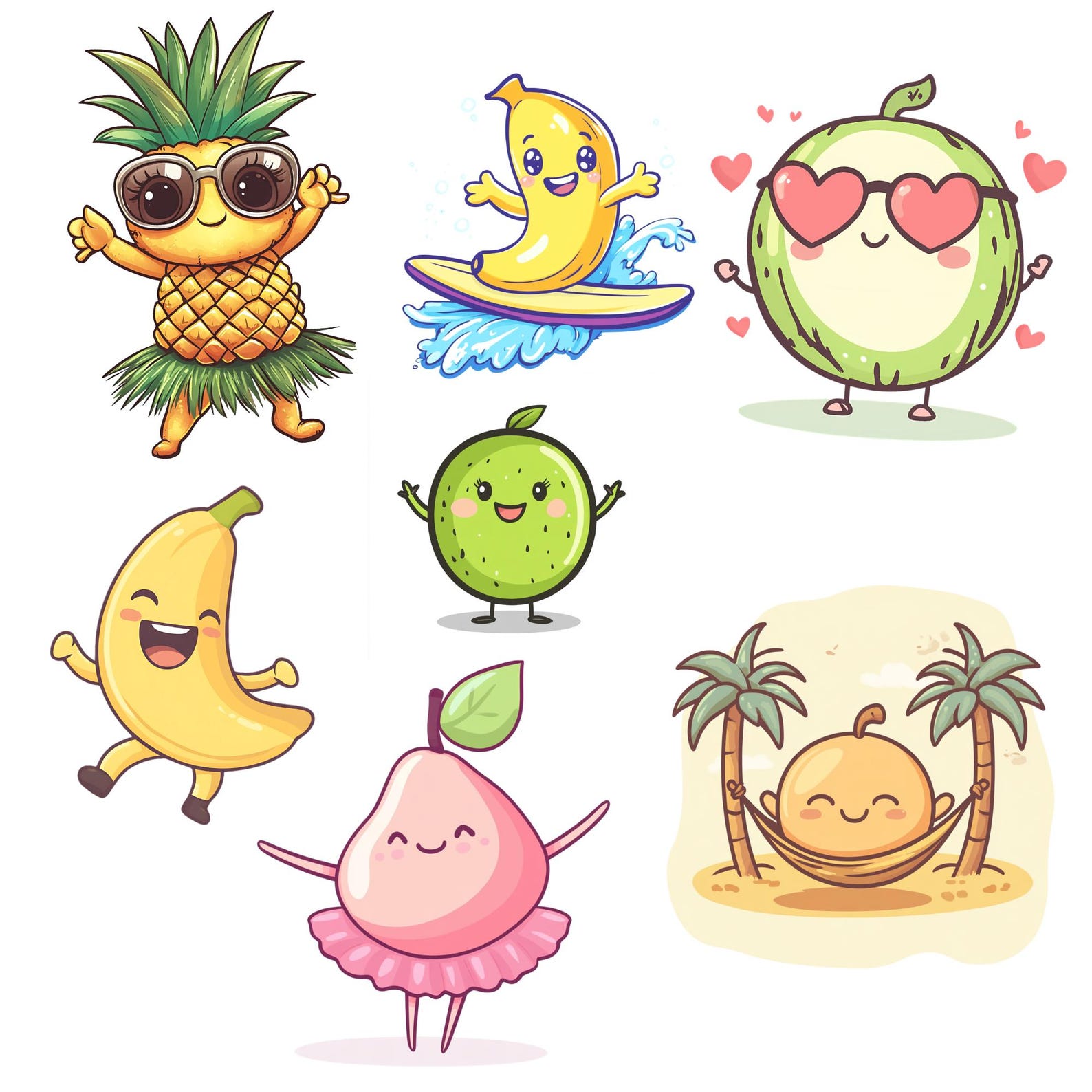 Kawaii Tropical Fruit Clipart, Fruit Clipart, Kawaii Fruit, Png Fruits ...