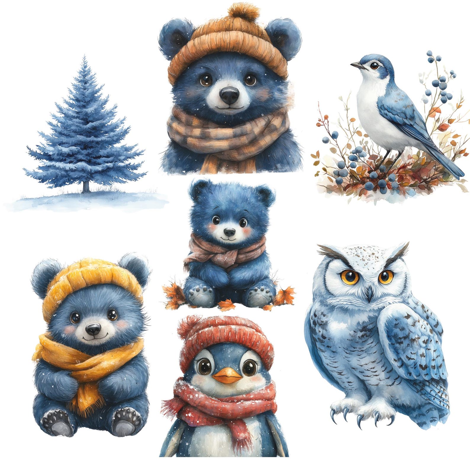 Winter Animals Clipart, Cute Winter Animals Clipart, Forest Clip Art ...