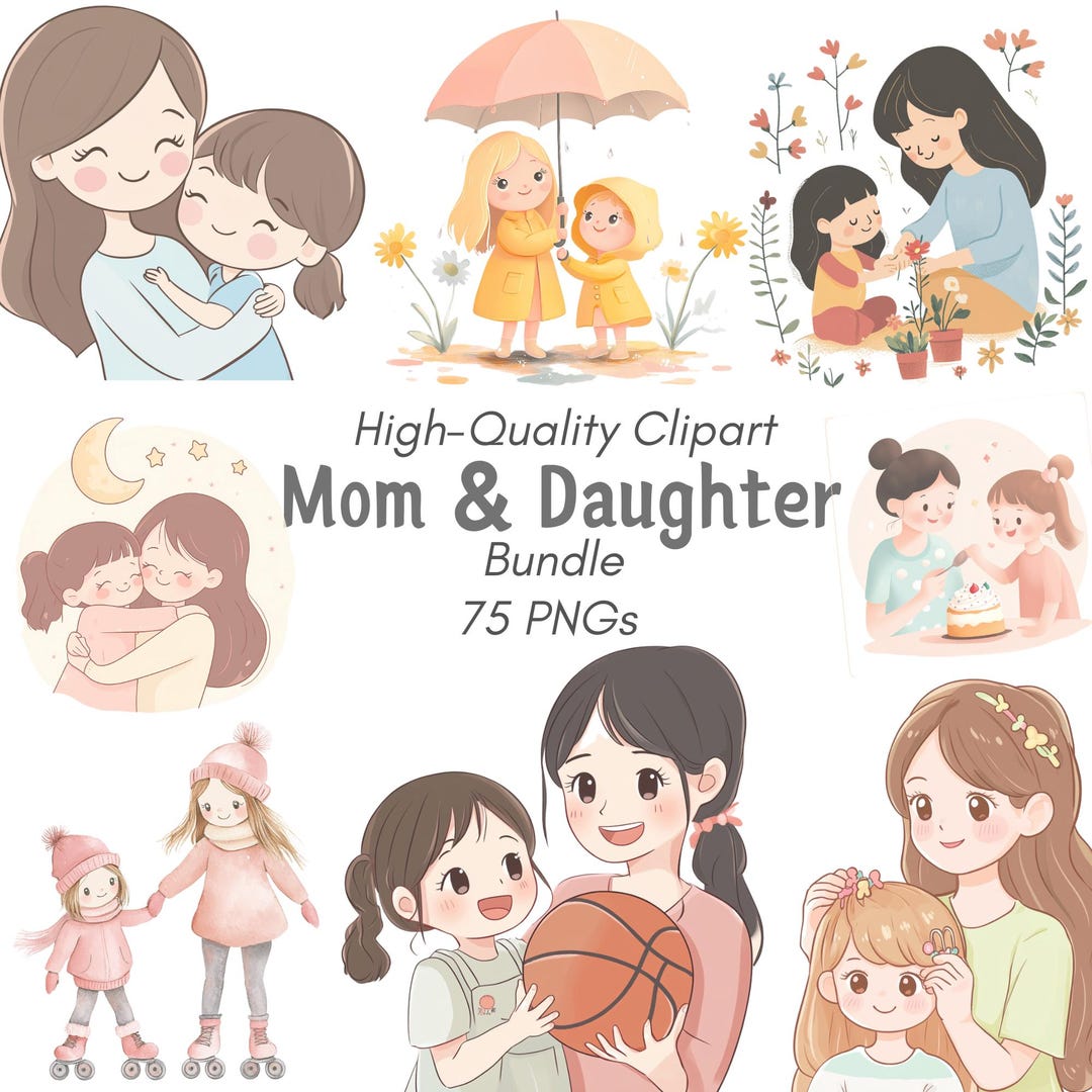 Clipart Festa Della Mamma, Clipart Mamma Figlia, Madre E Figlia, Clipart Mamma, PNG Digitale ...