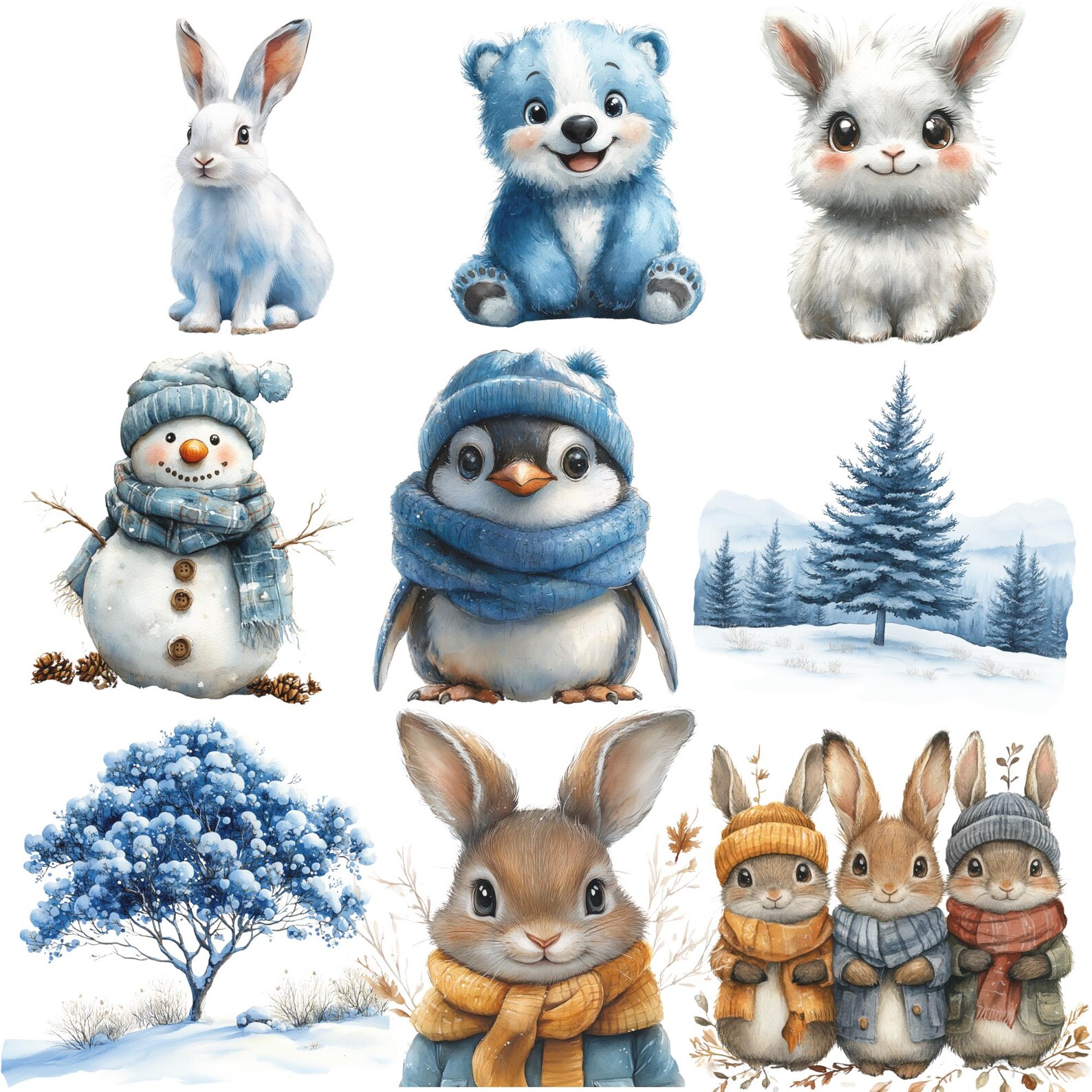 Winter Animals Clipart, Cute Winter Animals Clipart, Forest Clip Art ...