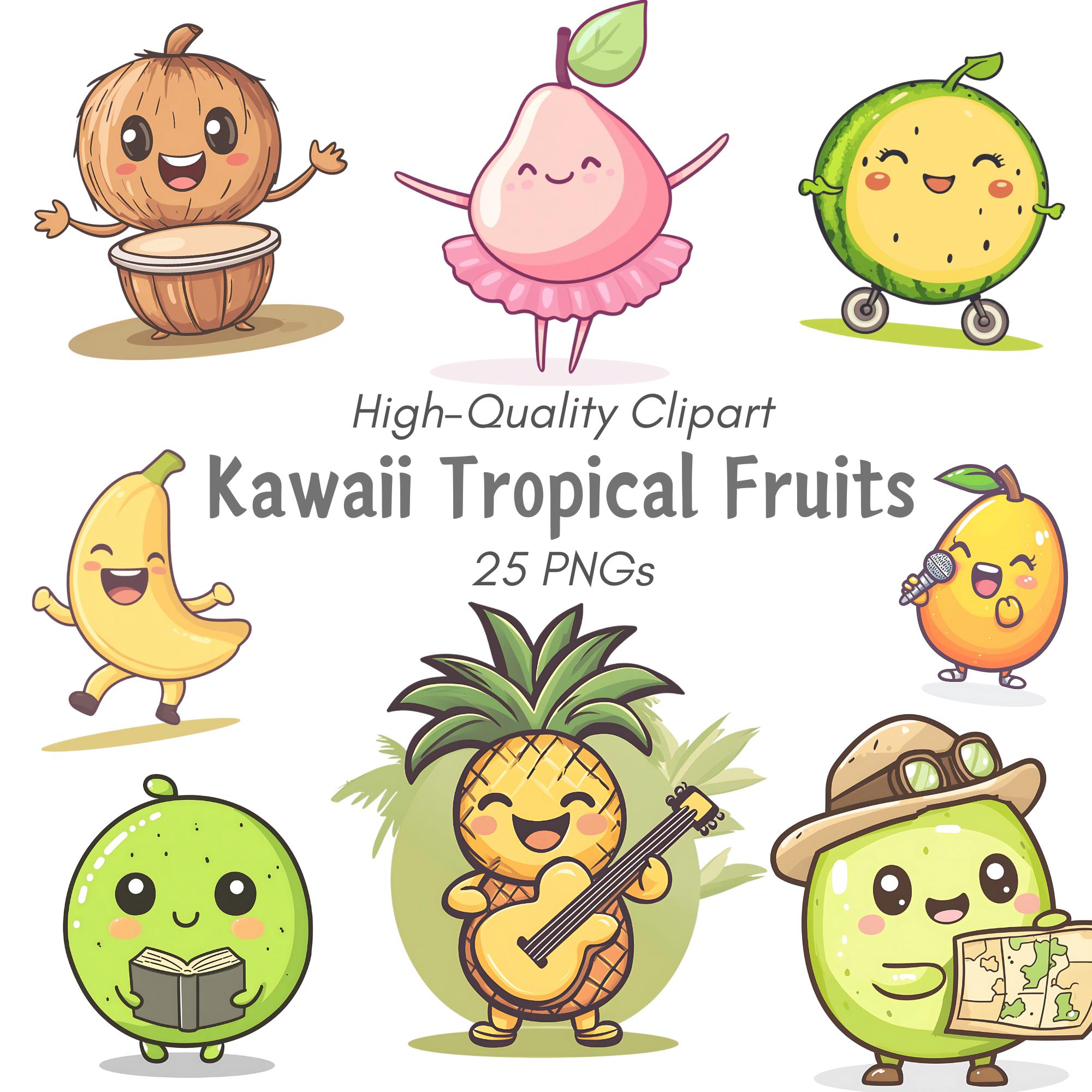 Kawaii Tropical Fruit Clipart, Fruit Clipart, Kawaii Fruit, Png Fruits ...