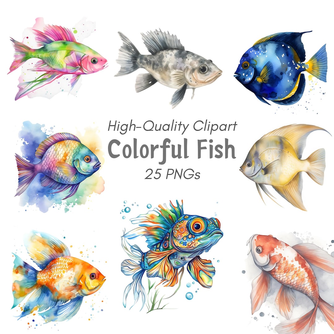 Colorful Fish Clipart, Cute Fish Clipart, Aquarium Clipart, Animal ...