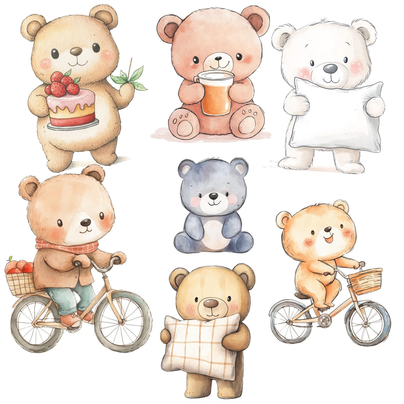 Kawaii Bear Clipart, Cute Bear Clipart, Kawaii Digital Sticker, Cute ...