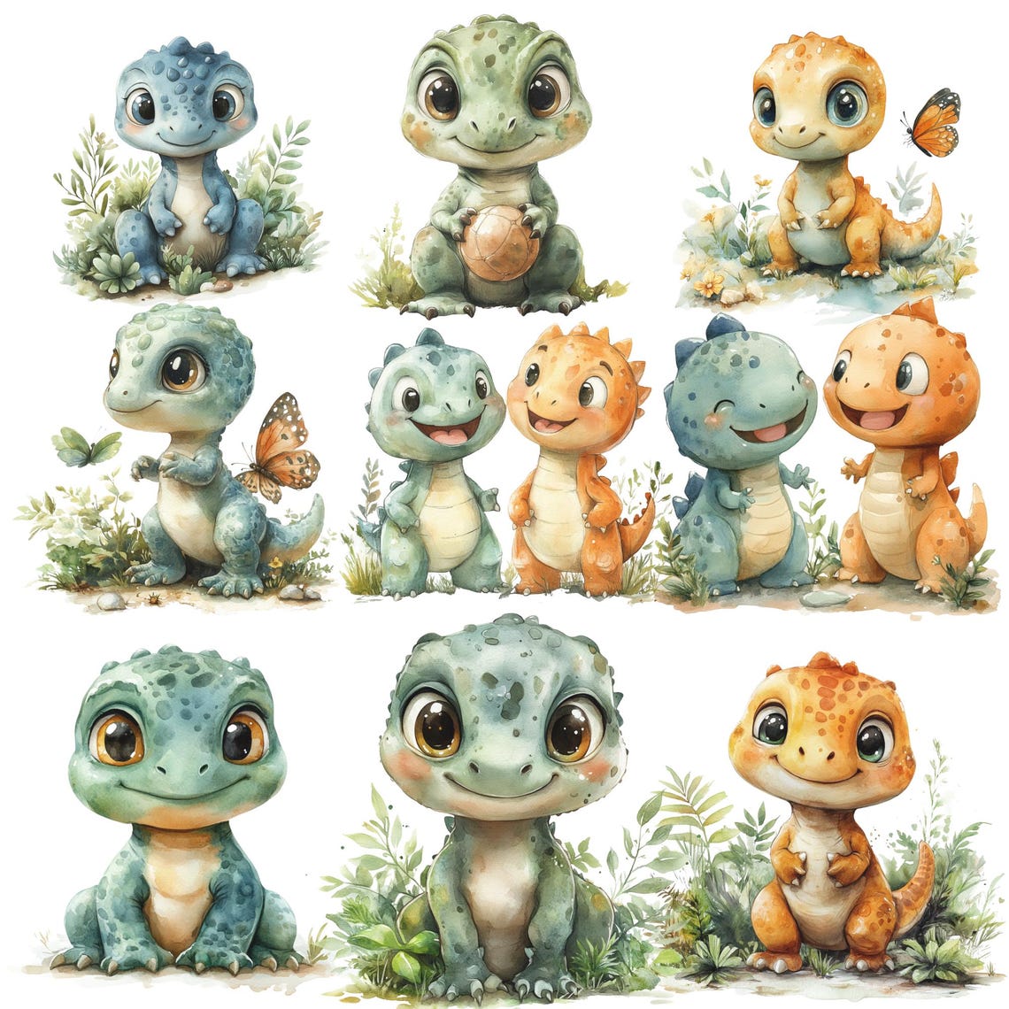 Dinosaur Clipart Set, 25 Dino PNG, Animal Sticker for Digital Projects ...