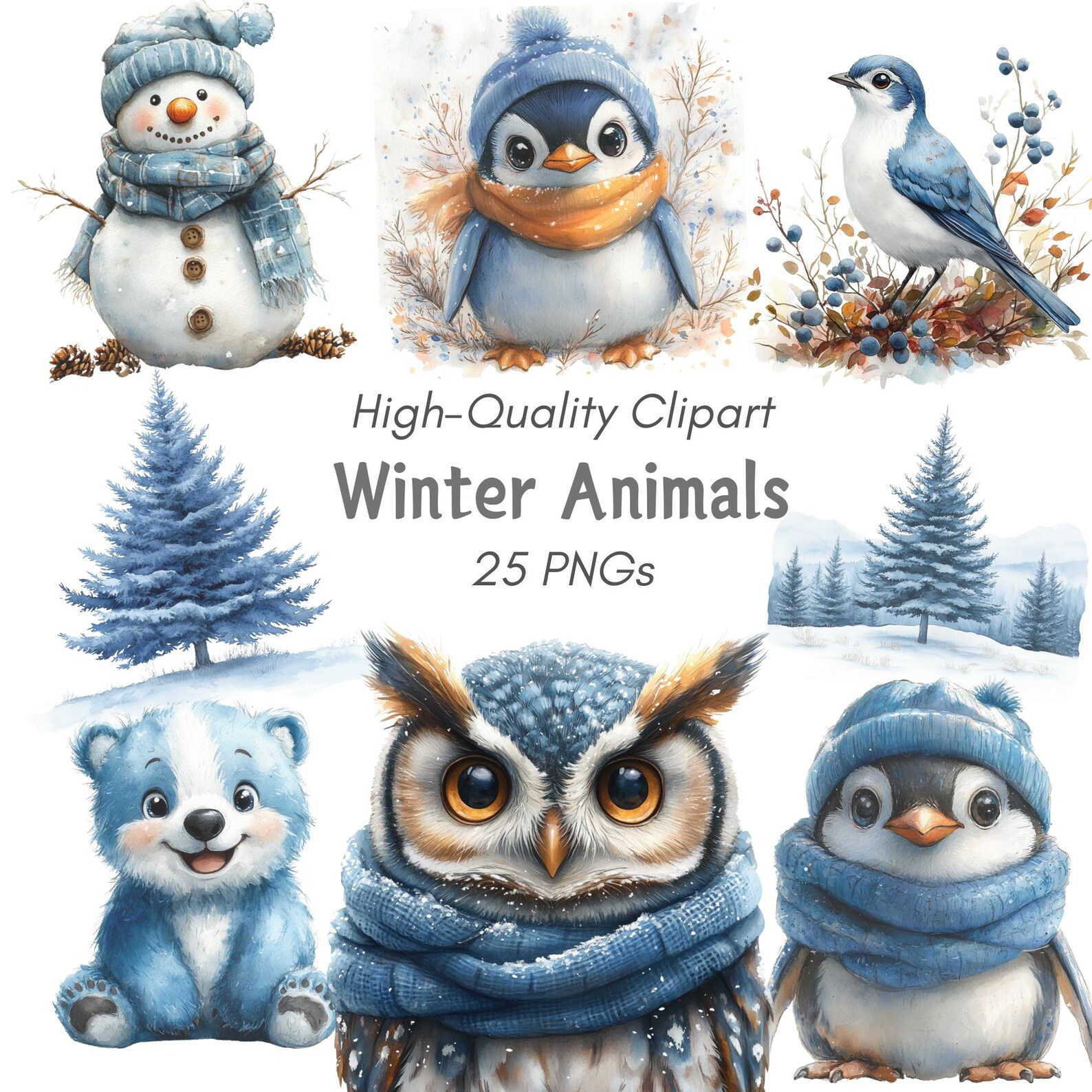 Winter Animals Clipart, Cute Winter Animals Clipart, Forest Clip Art ...