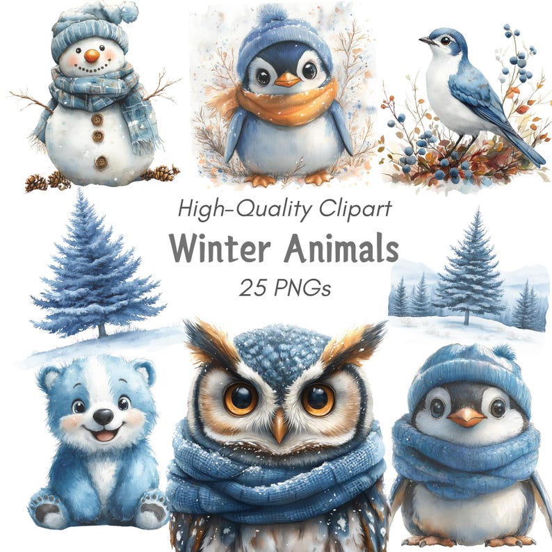 Winter Animals Clipart, Cute Winter Animals Clipart, Forest Clip Art ...