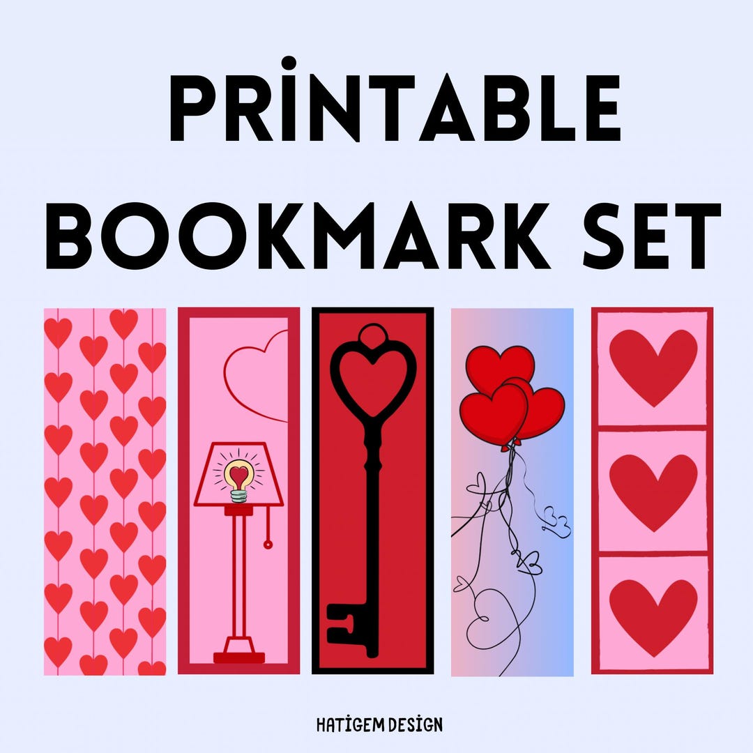 Heart-themed Digital Bookmark Set | Cute Love Bookmarks | Aesthetic ...