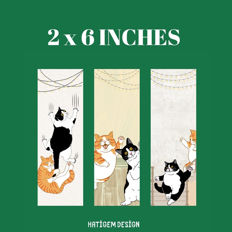 Funny Cat Bookmarks Digital Download - Cute Chasing Cat Printable Bookmarks - Aesthetic Cat ...