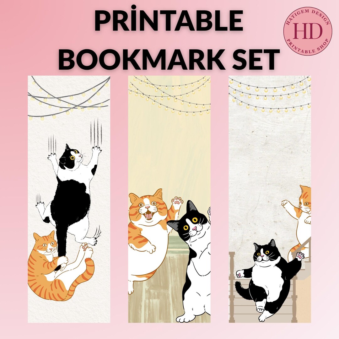 Cute Cat Bookmark Set | Printable Bookmarks PNG PDF | Funny Digital ...